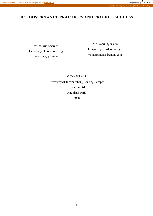 (PDF) ICT governance practices and project success
