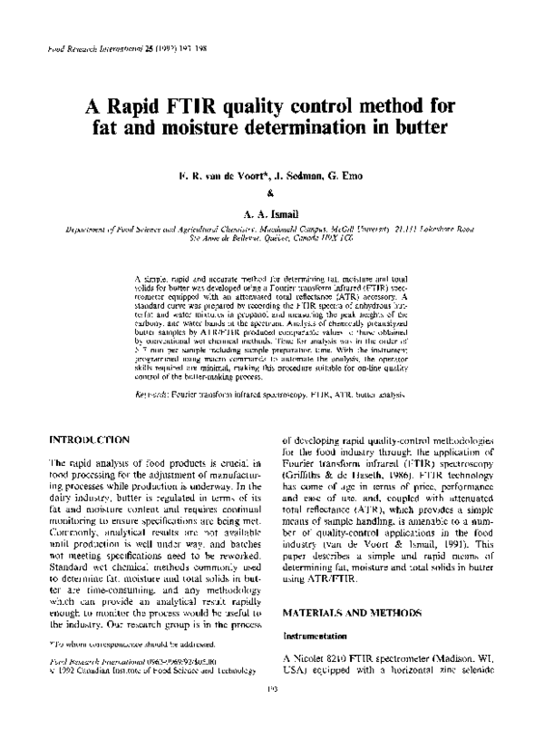 (PDF) A Rapid FTIR quality control method for fat and moisture determination in butter