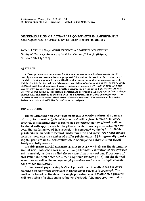 (PDF) Determination of acid-base constants in amphiprotic nonaqueous ...