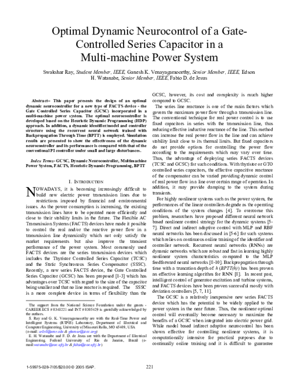 (PDF) Optimal Dynamic Neurocontrol of a Gate-Controlled Series Capacitor in a Multi-Machine ...