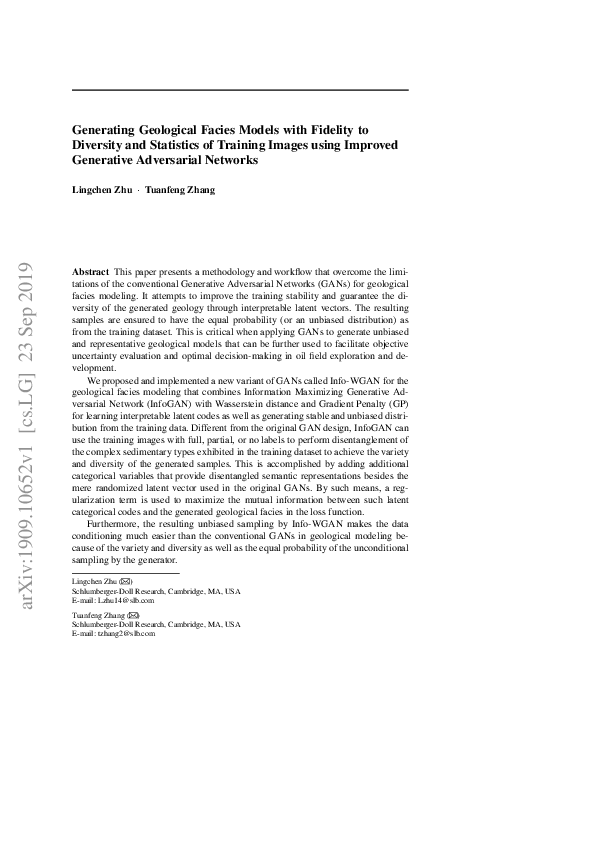 (PDF) Generating Geological Facies Models with Fidelity to Diversity and Statistics of Training ...
