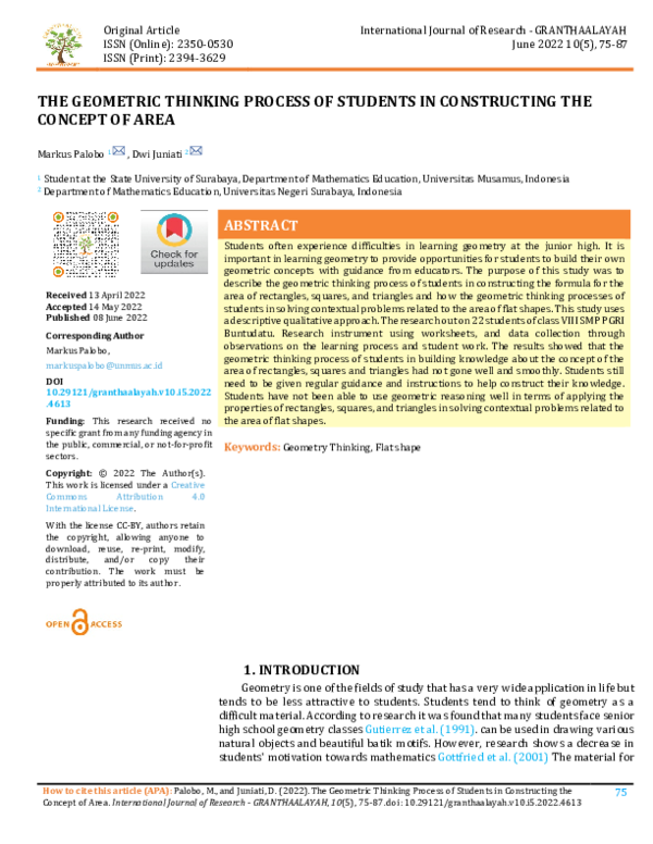(PDF) The Geometric Thinking Process of Students in Constructing the ...