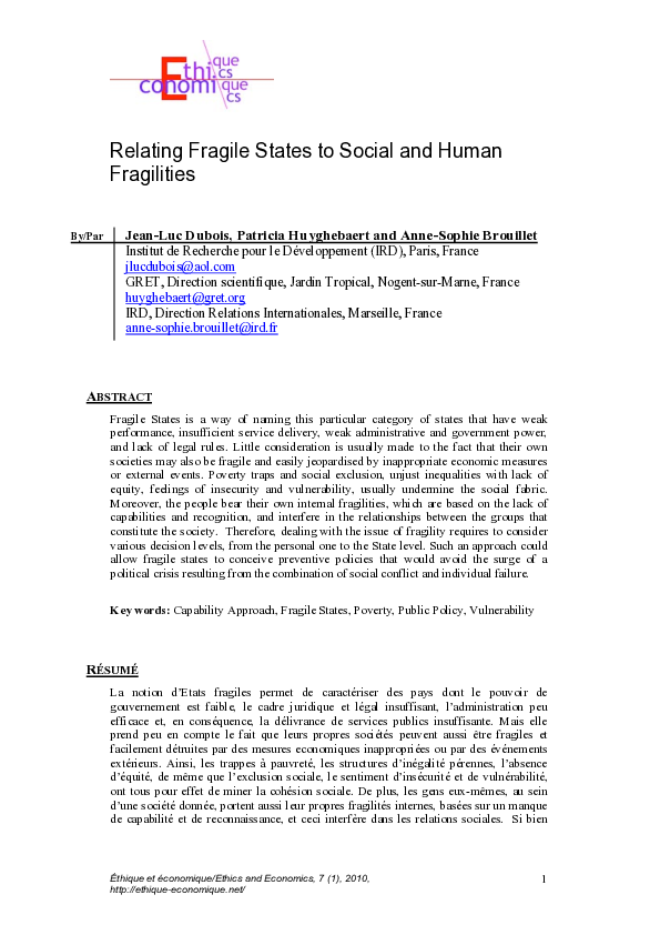 (PDF) Relating Fragile States to Social and Human Fragilities