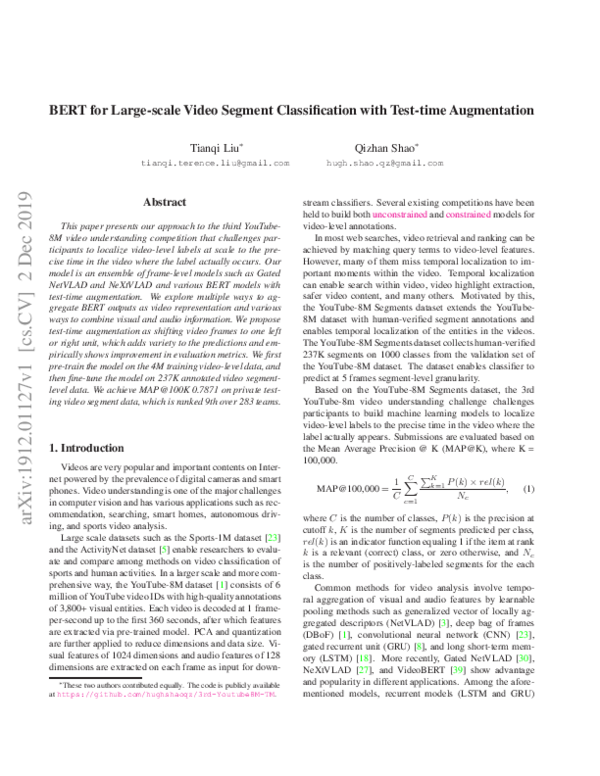 (PDF) BERT for Large-scale Video Segment Classification with Test-time ...