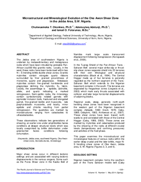 (PDF) Microstructural and Mineralogical Evolution of the Oke Awon Shear Zone in the Jebba Area ...