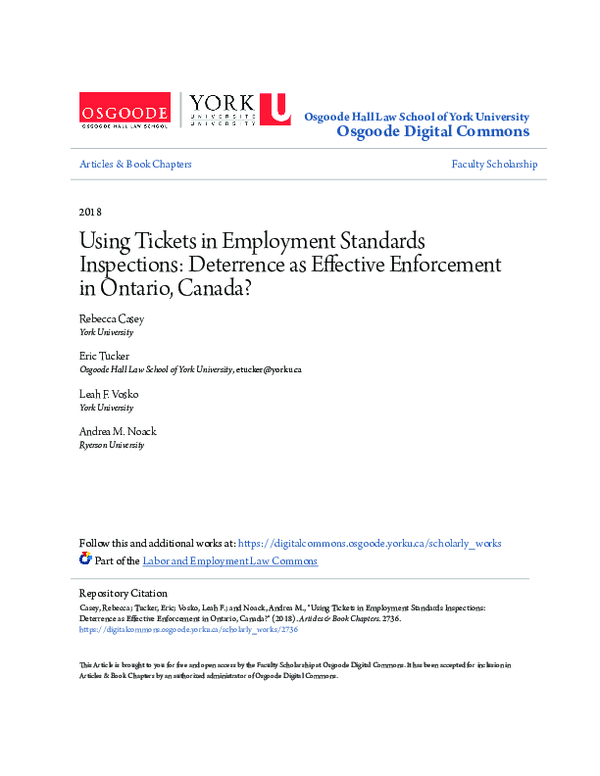 (PDF) Using tickets in employment standards inspections: Deterrence as ...