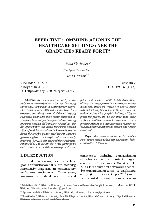 (PDF) Effective communication in the healthcare settings