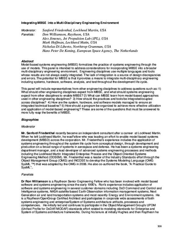 (PDF) 3.4.0 Integrating MBSE into a Multi-Disciplinary Engineering Environment