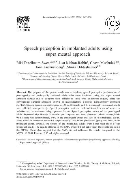 (PDF) Speech perception in implanted adults using supra meatal approach
