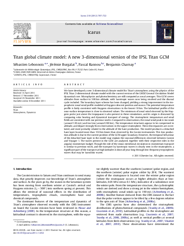 (PDF) Titan global climate model: A new 3-dimensional version of the ...