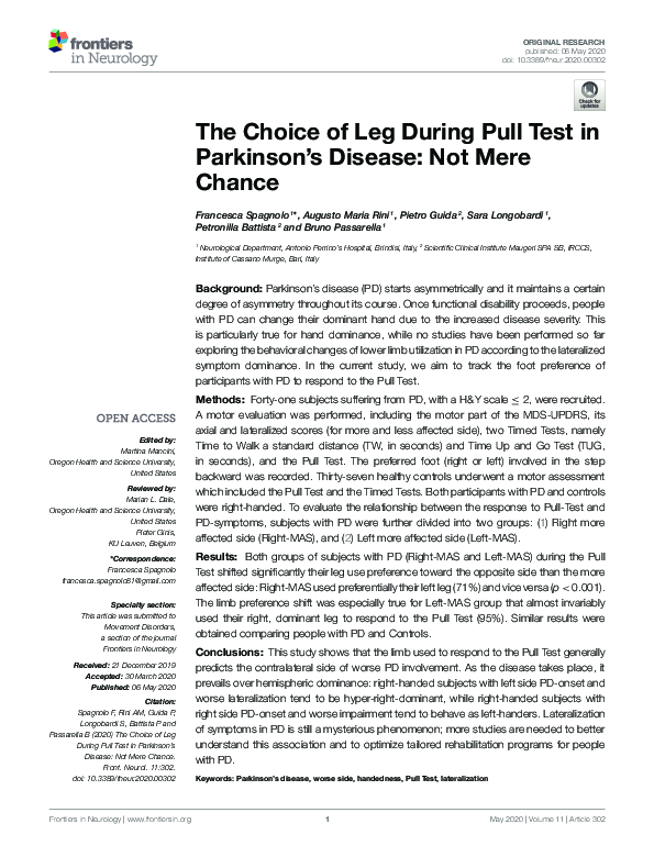(PDF) The Choice of Leg During Pull Test in Parkinson's Disease: Not ...