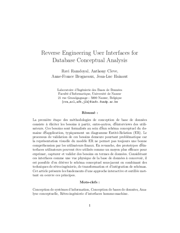 (PDF) Reverse Engineering User Interfaces for Database Conceptual Analysis