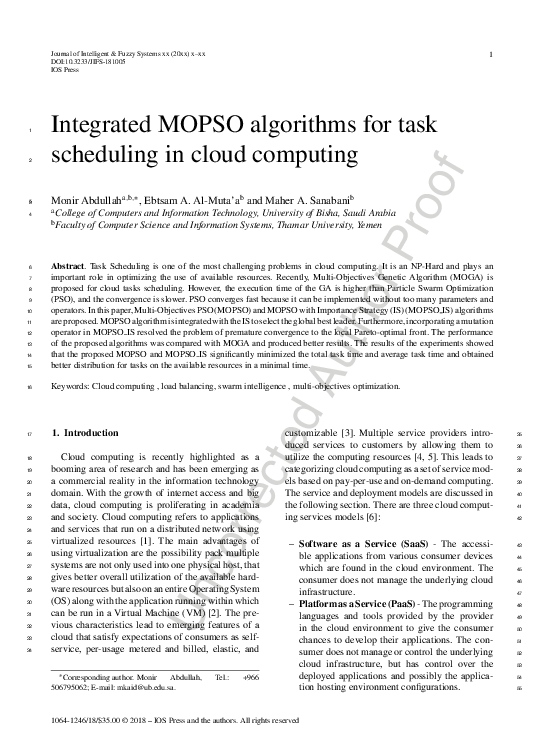 (PDF) Integrated MOPSO algorithms for task scheduling in cloud computing