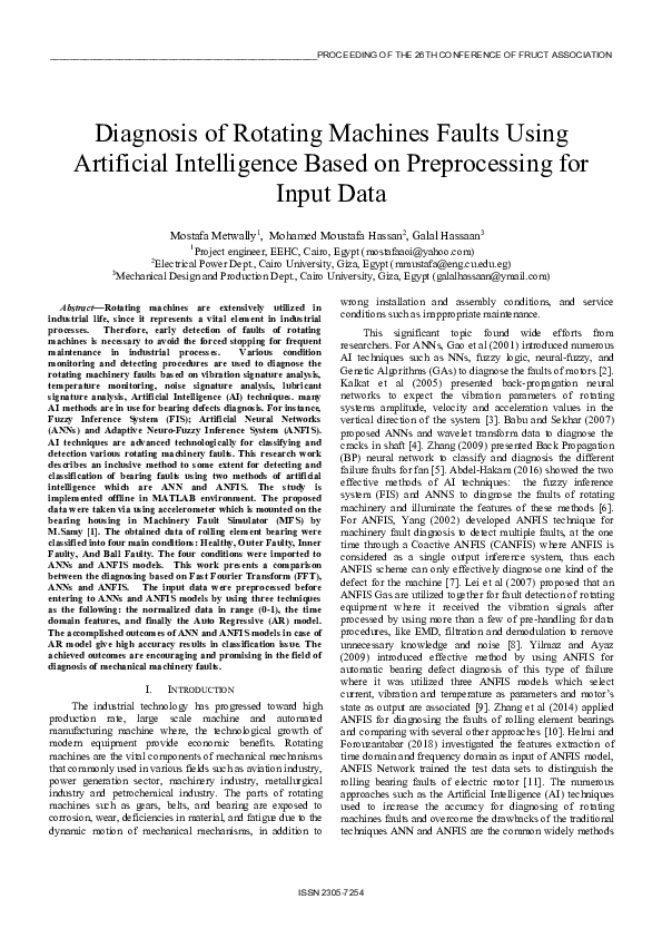 Pdf Ai Based Diagnosis Of Rotating Machine Faults