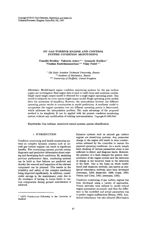 (PDF) On Gas Turbine Engine and Control System Condition Monitoring