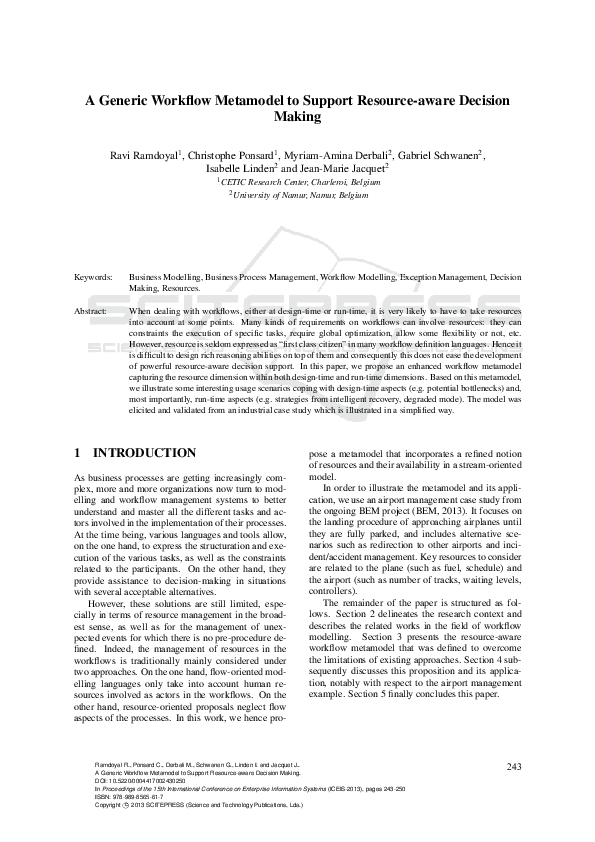 (PDF) A Generic Workflow Metamodel to Support Resource-aware Decision Making