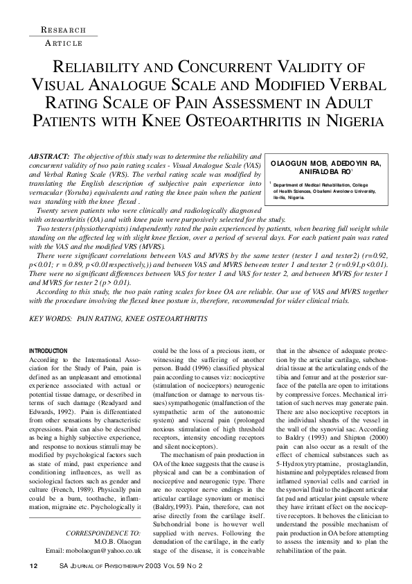 (PDF) Reliability and concurrent validity of visual analogue scale and modified verbal rating ...