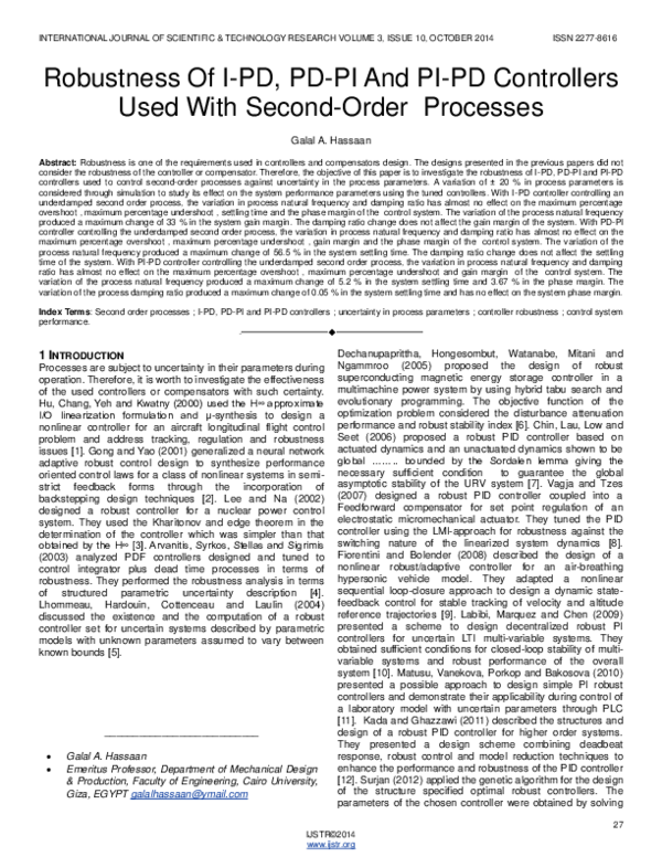 (PDF) Robustness Of I-PD, PD-PI And PI-PD Controllers Used With Second ...