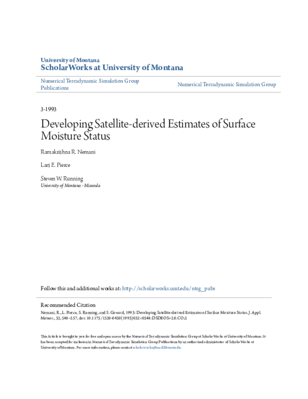 (PDF) Developing Satellite-derived Estimates of Surface Moisture Status