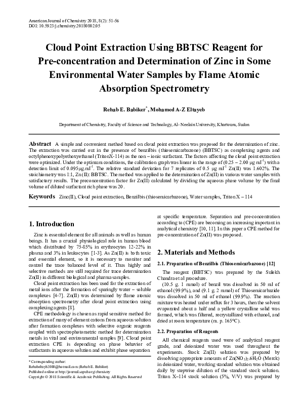 (PDF) Determination of cadmium and zinc in water samples by flame atomic absorption spectrometry ...