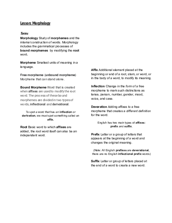 (PDF) Lesson: Morphology Terms Worksheet
