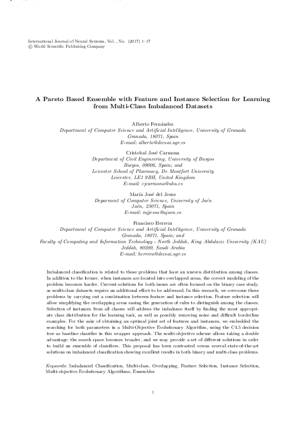 (PDF) A Pareto-based Ensemble with Feature and Instance Selection for Learning from Multi-Class ...