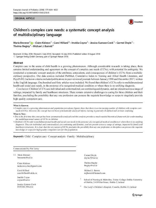 (PDF) Children's complex care needs: a systematic concept analysis of ...