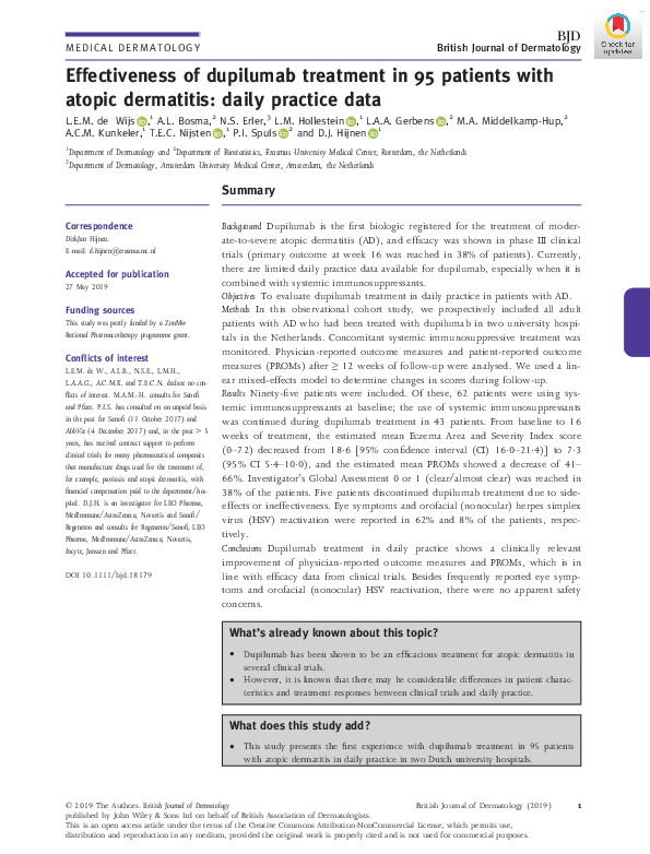 (PDF) Effectiveness of dupilumab treatment in 95 patients with atopic ...