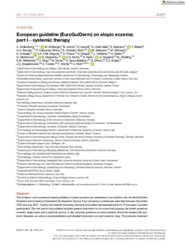 (PDF) European guideline (EuroGuiDerm) on atopic eczema: part I ...