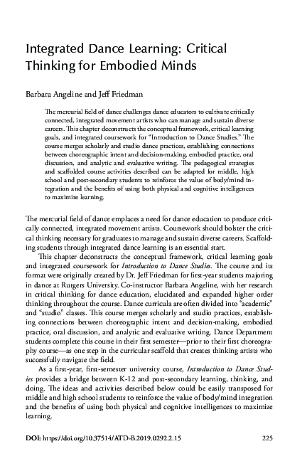 (PDF) Integrated Dance Learning: Critical Thinking for Embodied Minds