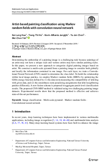 (PDF) Artist-based painting classification using Markov random fields with convolution neural ...
