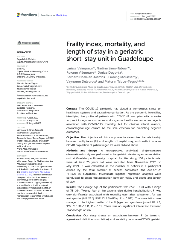 (PDF) Frailty index, mortality, and length of stay in a geriatric short ...