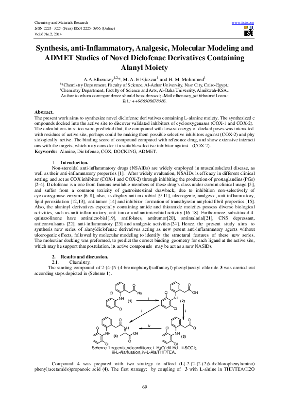 (PDF) Synthesis, anti-Infammatory, Analgesic, Molecular Modeling and ...