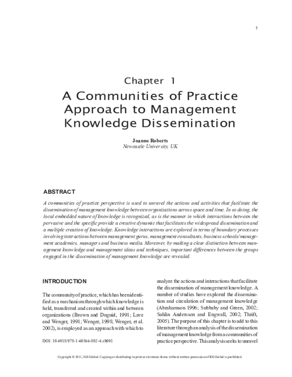 (PDF) A Communities of Practice Approach to Management Knowledge ...