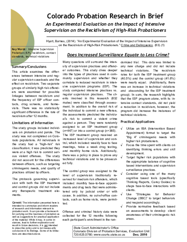 (PDF) An Experimental Evaluation of the Impact of Intensive Supervision ...