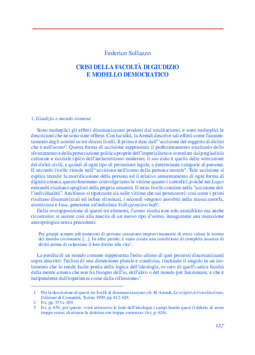 (PDF) Crisi della facoltà di giudizio e modello democratico