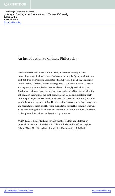 (PDF) An introduction to Chinese philosophy