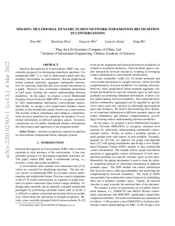 (PDF) MM-DFN: Multimodal Dynamic Fusion Network for Emotion Recognition in Conversations