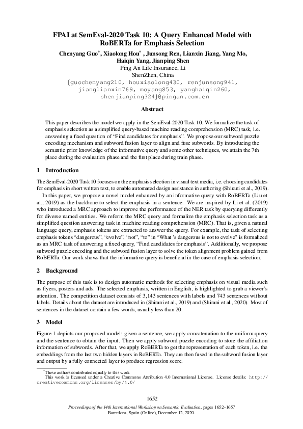 (PDF) FPAI at SemEval-2020 Task 10: A Query Enhanced Model with RoBERTa ...