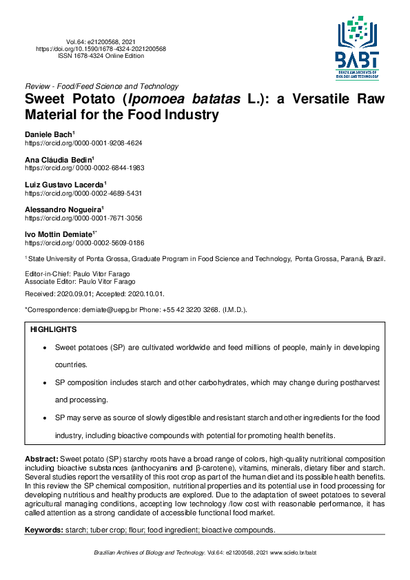 (PDF) Sweet Potato (Ipomoea batatas L.): a Versatile Raw Material for the Food Industry