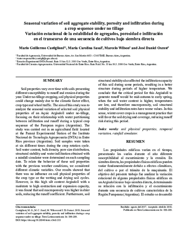 (PDF) Seasonal variation of soil aggregate stability, porosity and infiltration during a crop ...