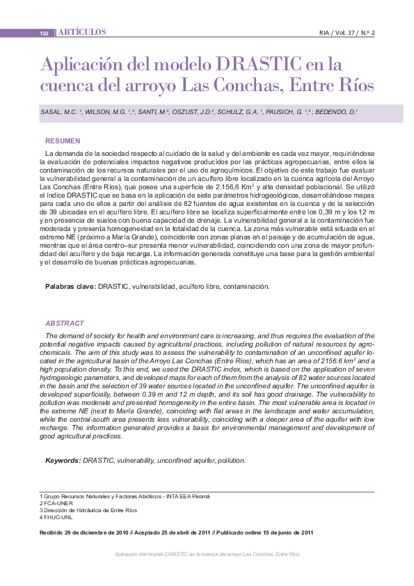 (PDF) Aplicación del modelo DRASTIC en la cuenca del arroyo Las Conchas ...