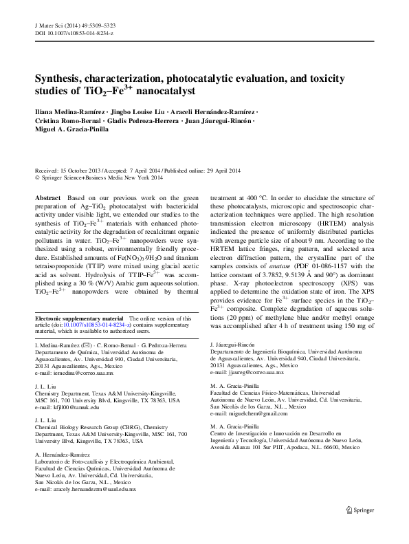 (PDF) Synthesis, characterization, photocatalytic evaluation, and ...