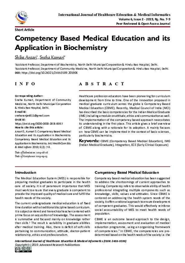 (PDF) Competency Based Medical Education and its Application in ...