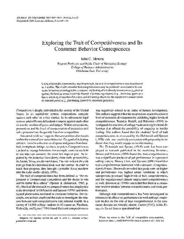 (PDF) Exploring the Trait of Competitiveness and Its Consumer Behavior ...