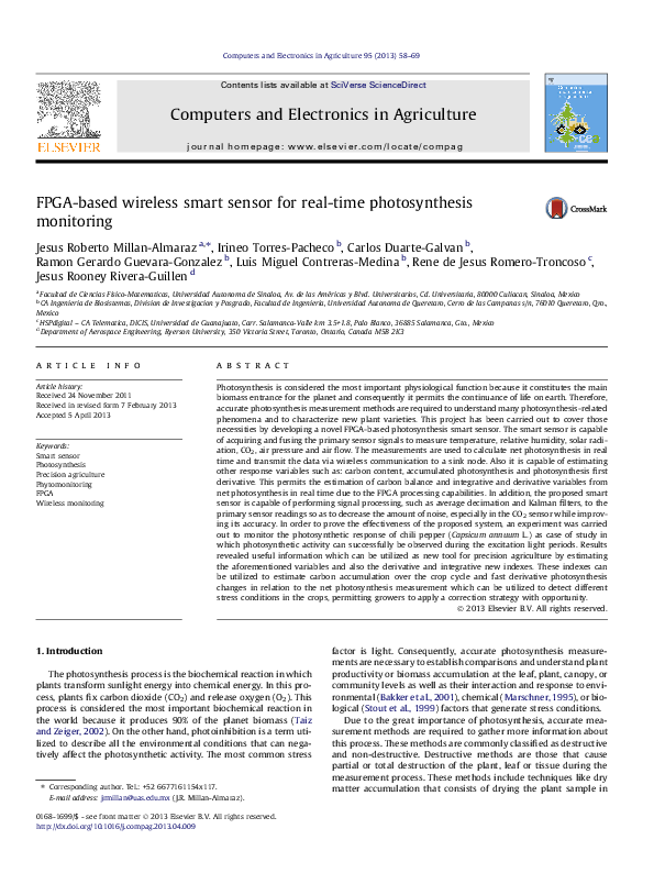Pdf Fpga Based Wireless Smart Sensor For Real Time Photosynthesis