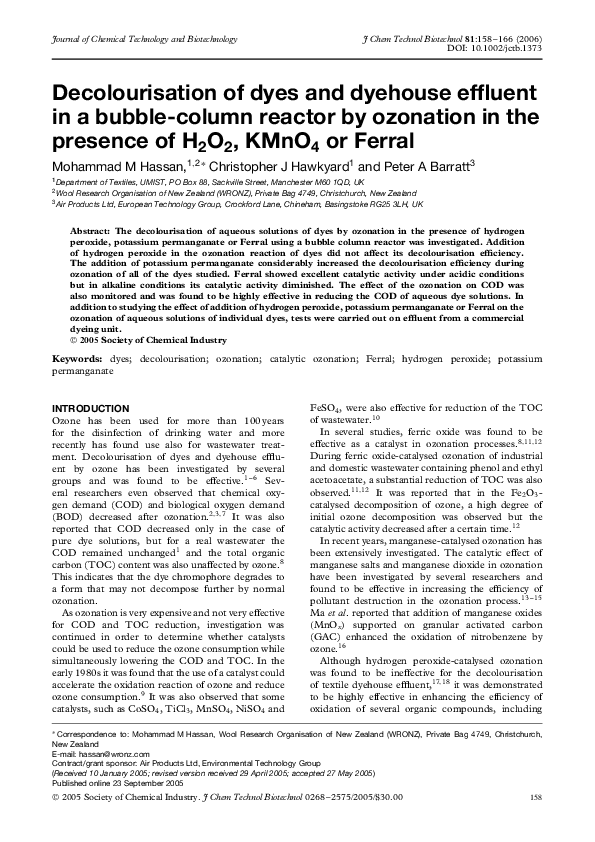 (PDF) Decolourisation of dyes and dyehouse effluent in a bubble-column ...