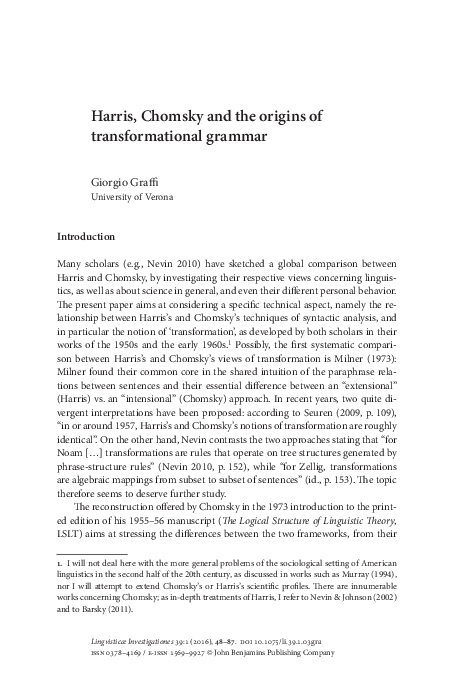 (PDF) Harris, Chomsky and the origins of transformational grammar