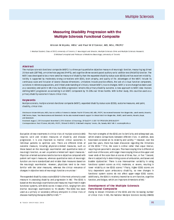 (PDF) Measuring Disability Progression with the Multiple Sclerosis Functional Composite