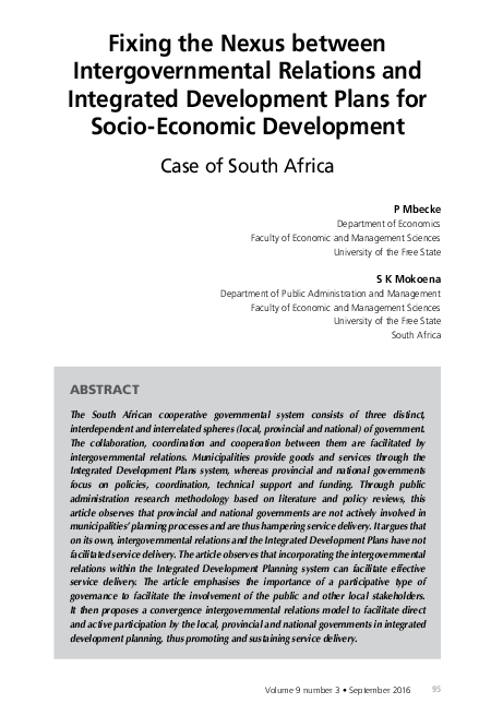 (PDF) Fixing the nexus between intergovernmental relations and ...